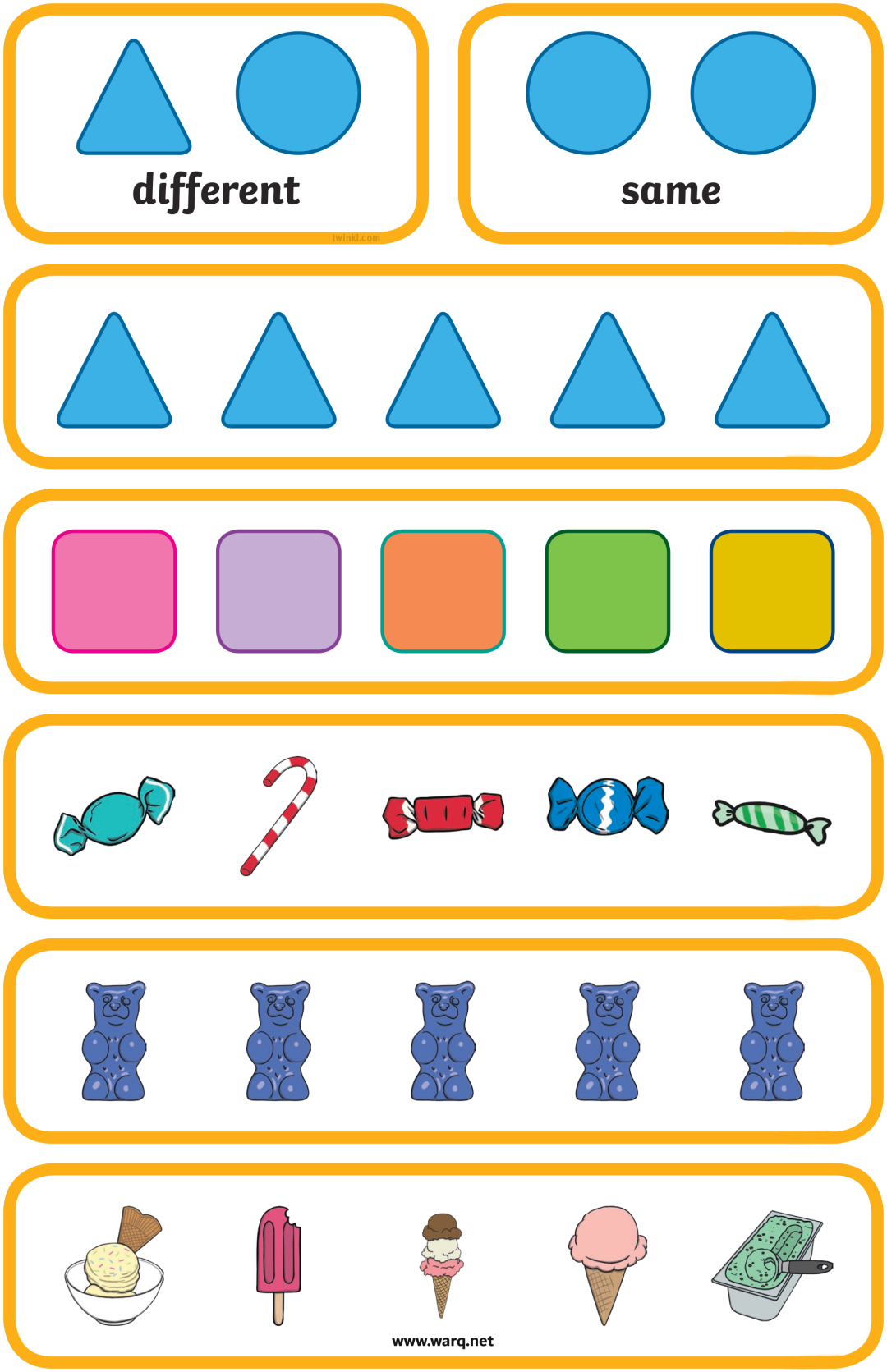 بطاقات التركيز و الانتباه Same or Different Cards - منصة ورق التعليمية